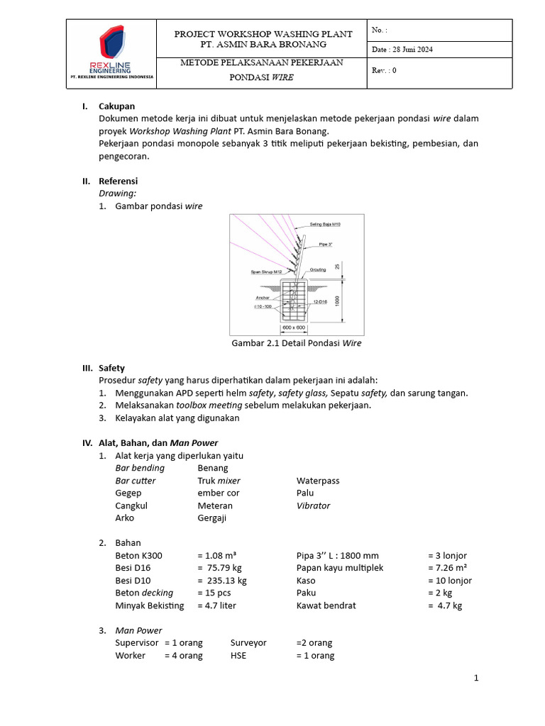 Metode Kerja Pekerjaan Pondasi Wire | PDF