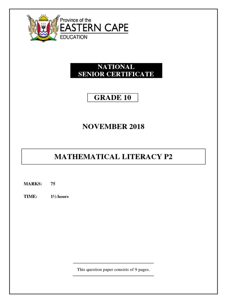 MATHS LIT P2 GR10 QP NOV2018 - English | PDF | Salary | Dam