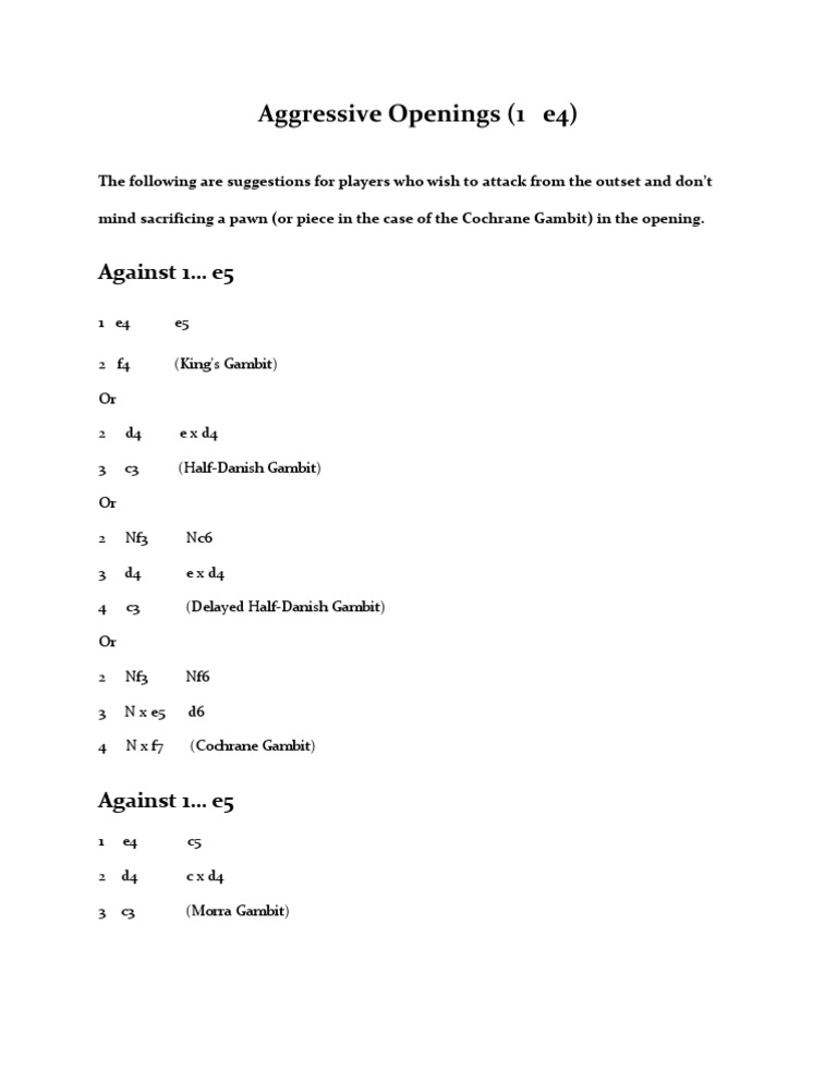 Aggressive Chess Openings for 1.e4 | PDF
