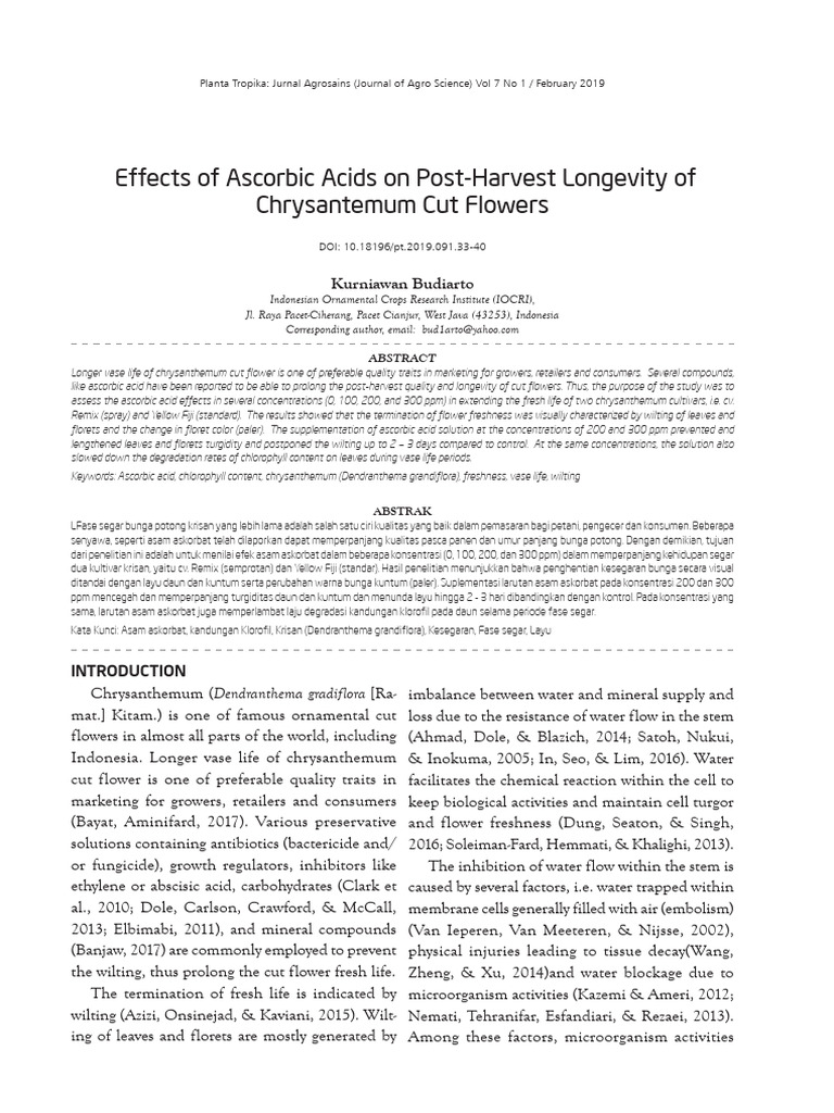 Effects of Ascorbic Acids On Post-Harvest Longevit | PDF | Vitamin C | Biology