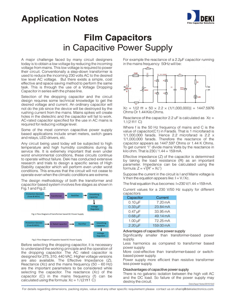 Deki Application Notes Film Capacitors in Capacitative Power Supply ...