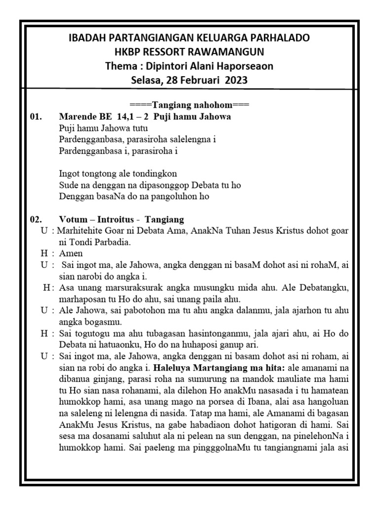 Ibadah Partangiangan Keluarga Parhalado | PDF | Seni & Disiplin Bahasa | Kajian Bahasa Asing