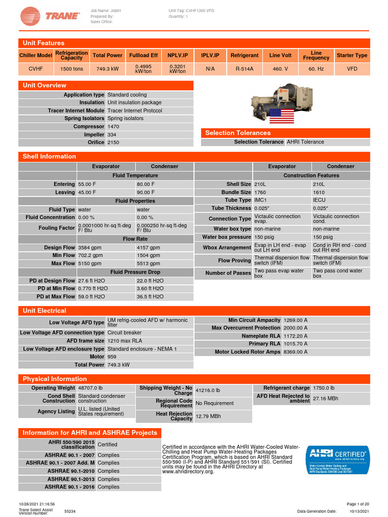 Trane CVHF Chiller Specifications | PDF | Power Supply | Amplifier