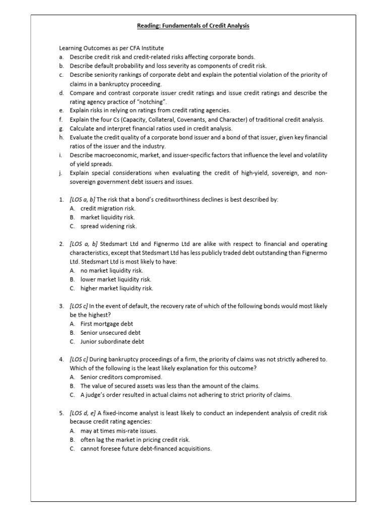 Chapter 3 QB Fundamentals Of Credit Analysis PDF Bonds Finance