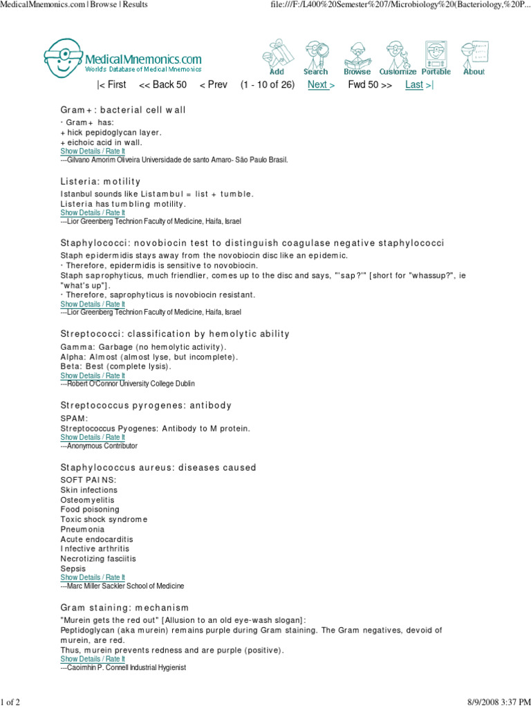 Microbiology Mnemonics | PDF | Staphylococcus | Streptococcus