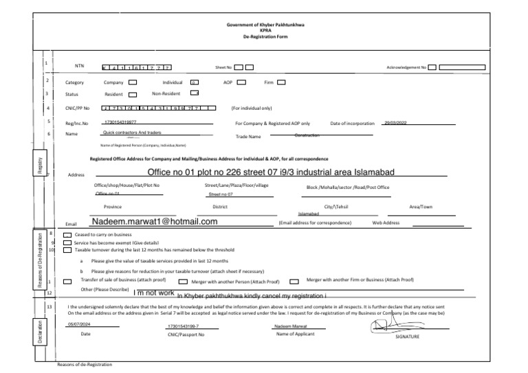 De-Registration Form for Businesses | PDF