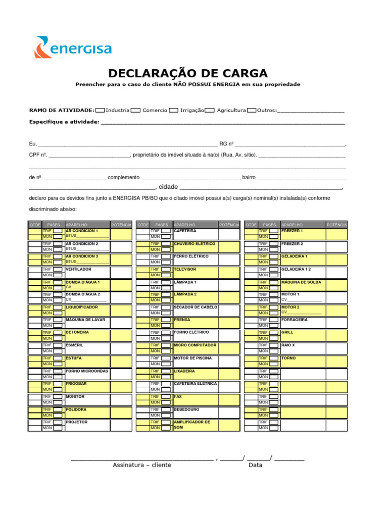 Modelo de Declaração de Carga | PDF