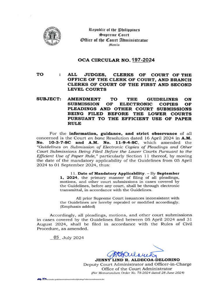 OCA-Circular-No.-197-2024 | PDF | Pleading | Political Law