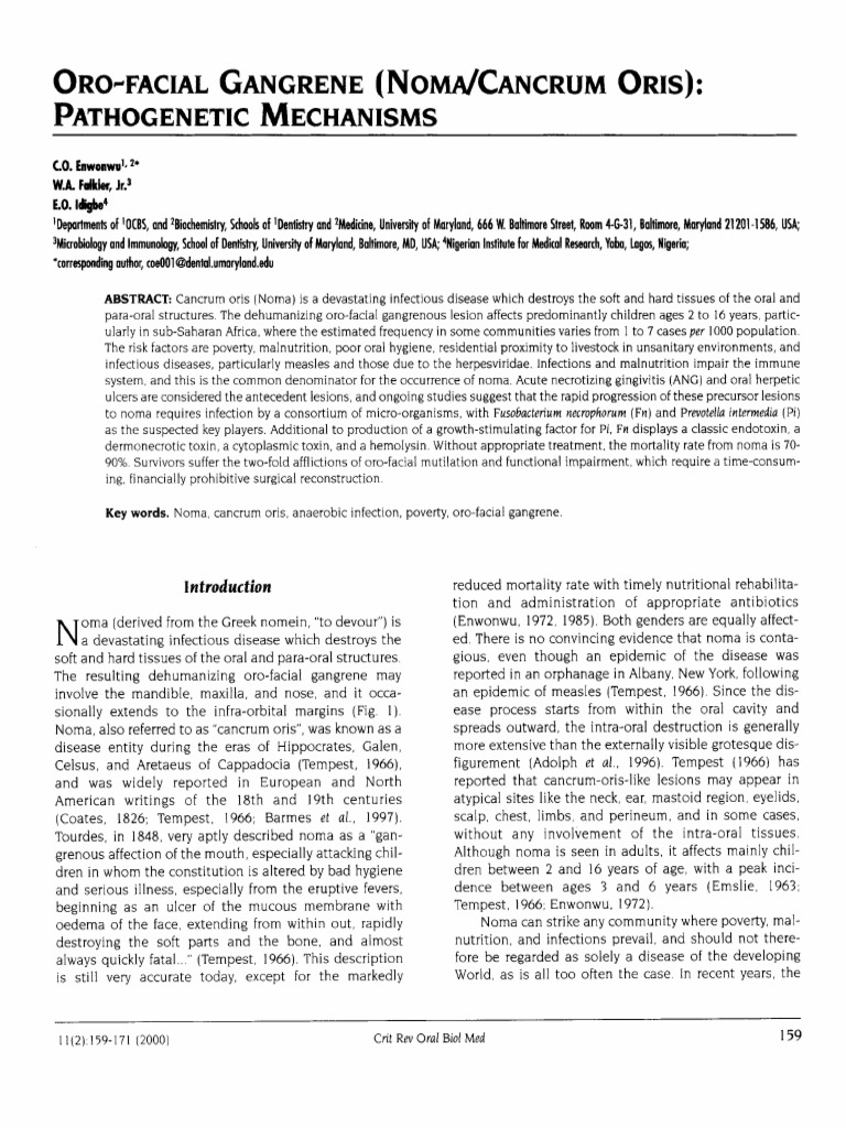 patogenesis noma | PDF | Diseases And Disorders | Medical Specialties