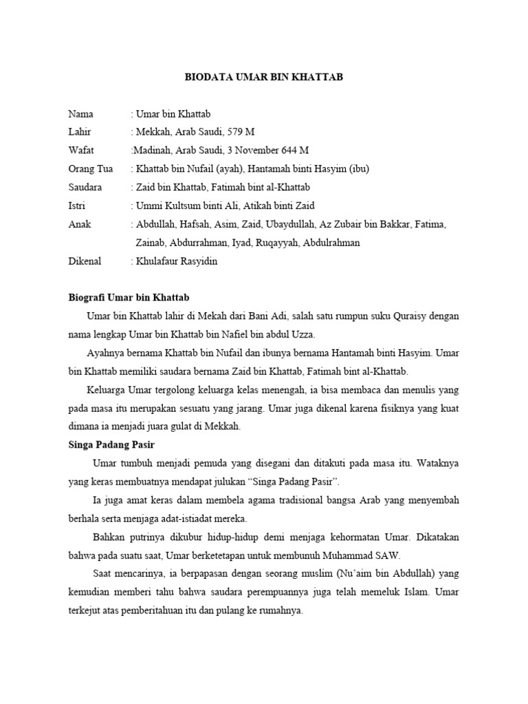 Biodata Umar Bin Khattab | PDF
