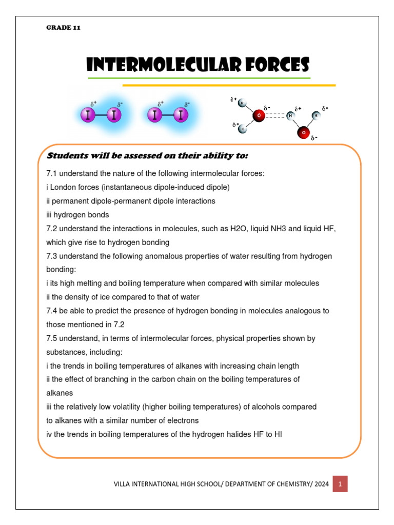 intermolecular forces | PDF | Intermolecular Force | Chemical Bond