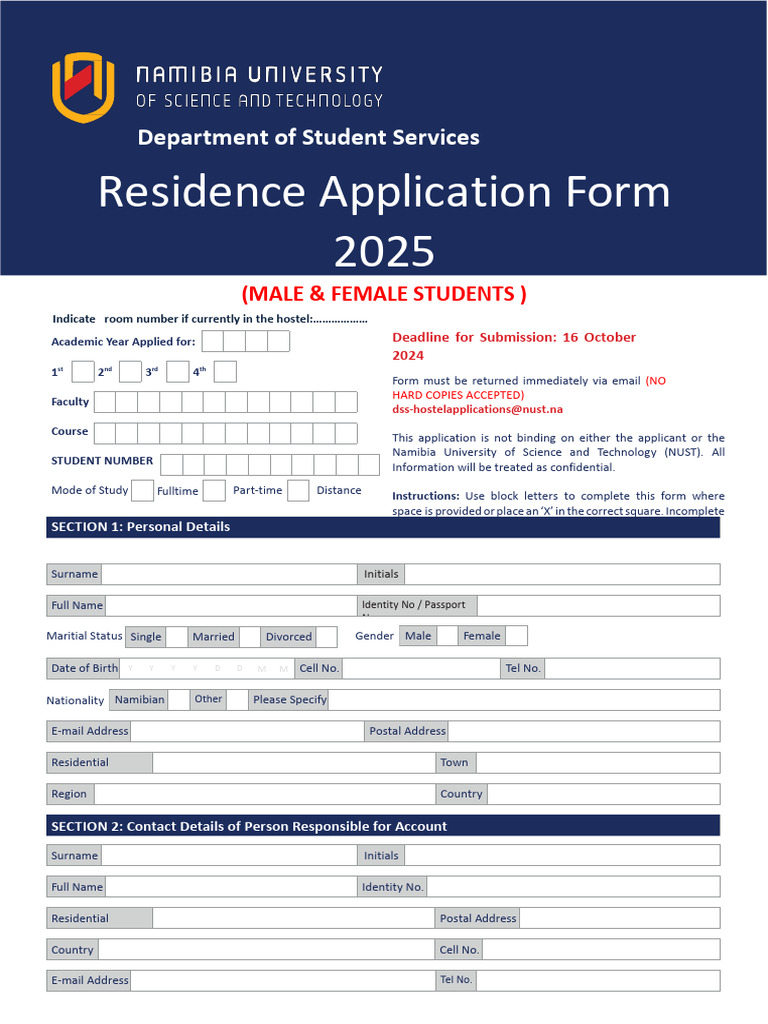 NUST Hostel Application 2025-2026 | PDF