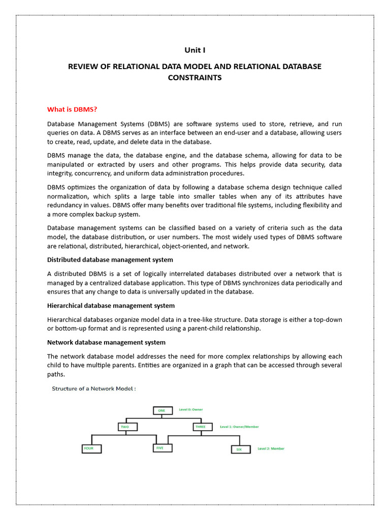 Unit I REVIEW OF RELATIONAL DATA MODEL AND RELATIONAL DATABASE CONSTRAINTS | PDF | Relational ...