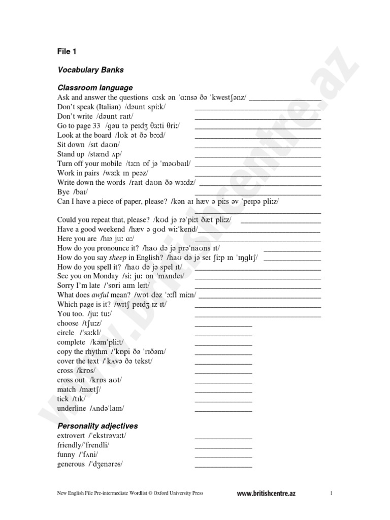 Pre-Intermediate Vocabulary List | PDF | Career & Growth | Language ...