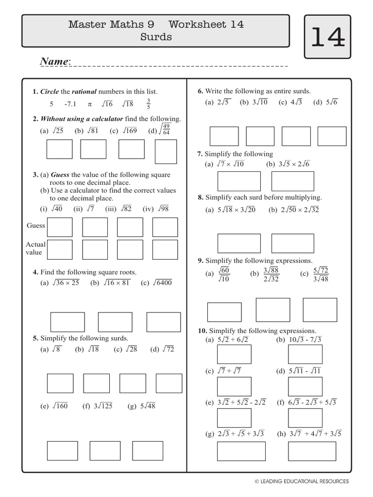 Master Maths 9: Surds Worksheet | PDF