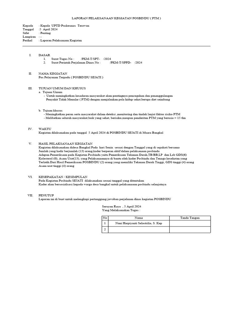 Laporan Hasil Kegiatan PTM - Muara Bangkal Salinan | PDF