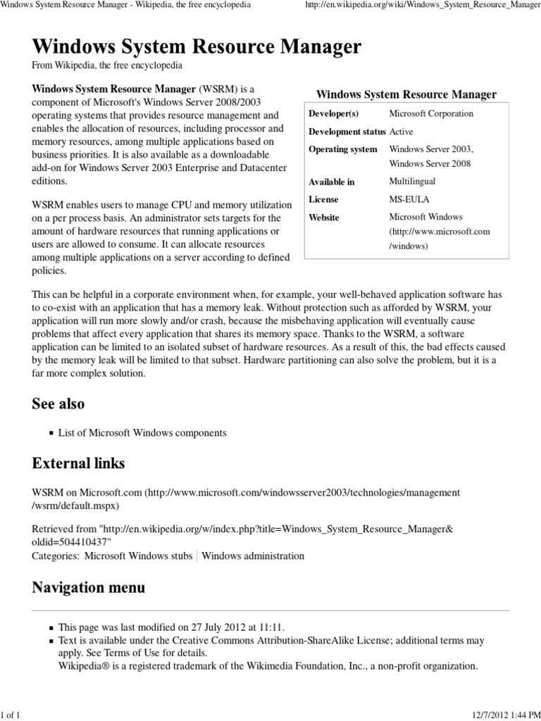 Windows System Resource Manager - Wikipedia, The Free Encyclopedia | PDF | Microsoft Windows ...