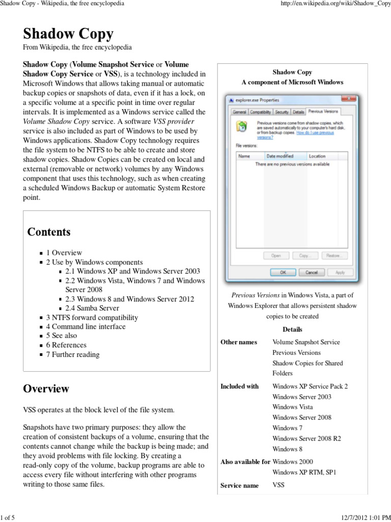 Understanding Windows Shadow Copy Technology | PDF | Computing ...