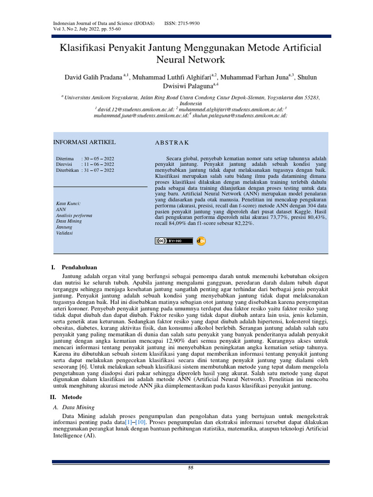 Klasifikasi Penyakit Jantung Menggunakan Metode Artificial Neural Network | PDF