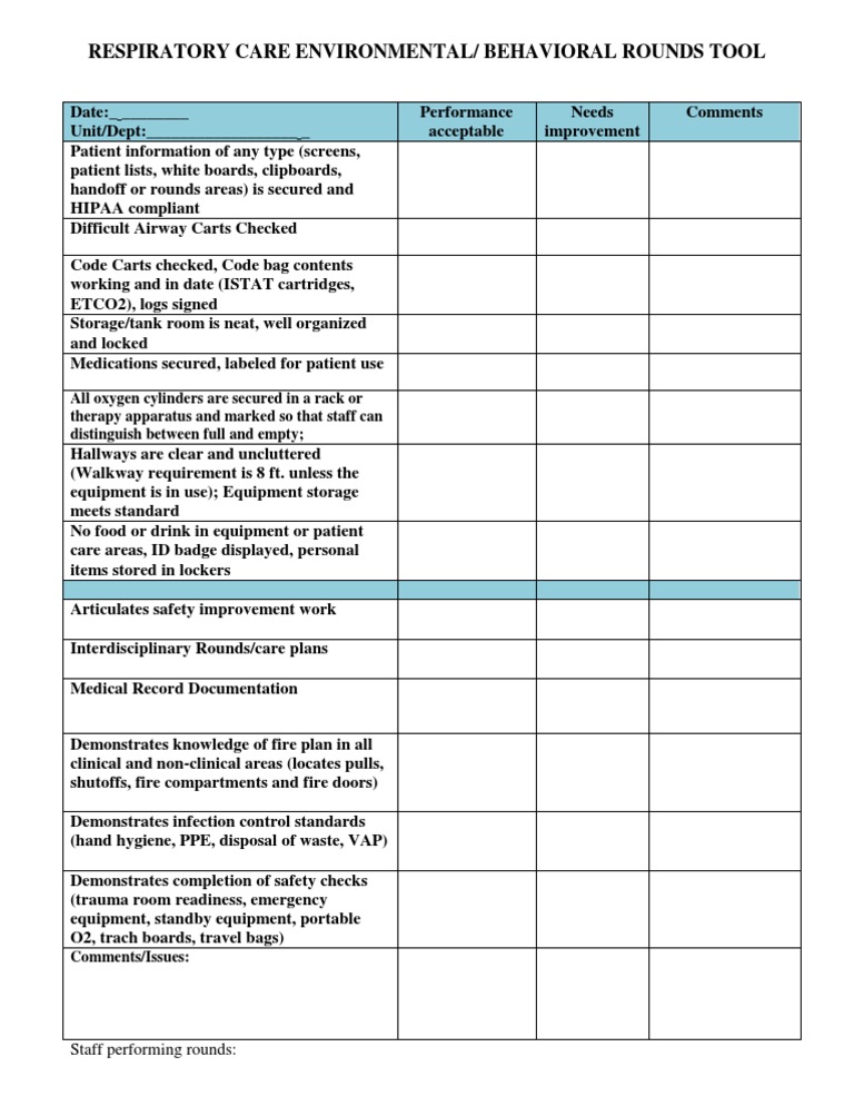 Resp EOC Rounds For Leadership Walk Rounds | PDF | Health Care | Medicine