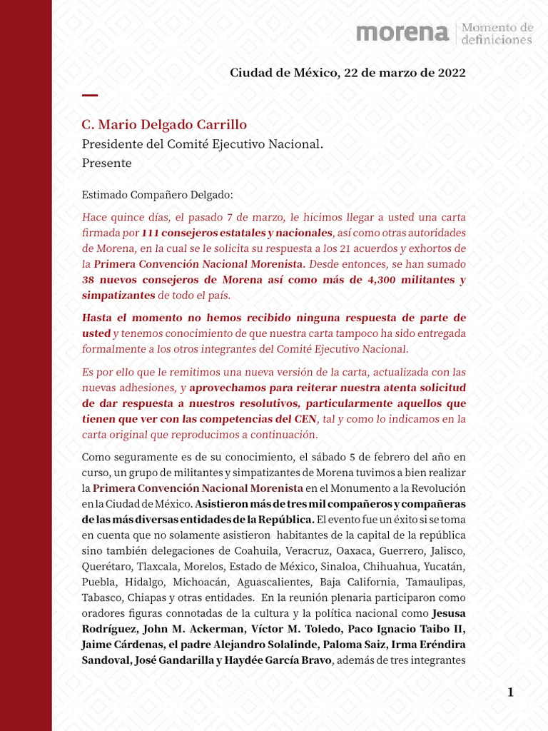 Carta Mario Delgado | PDF | México | Politica de mexico