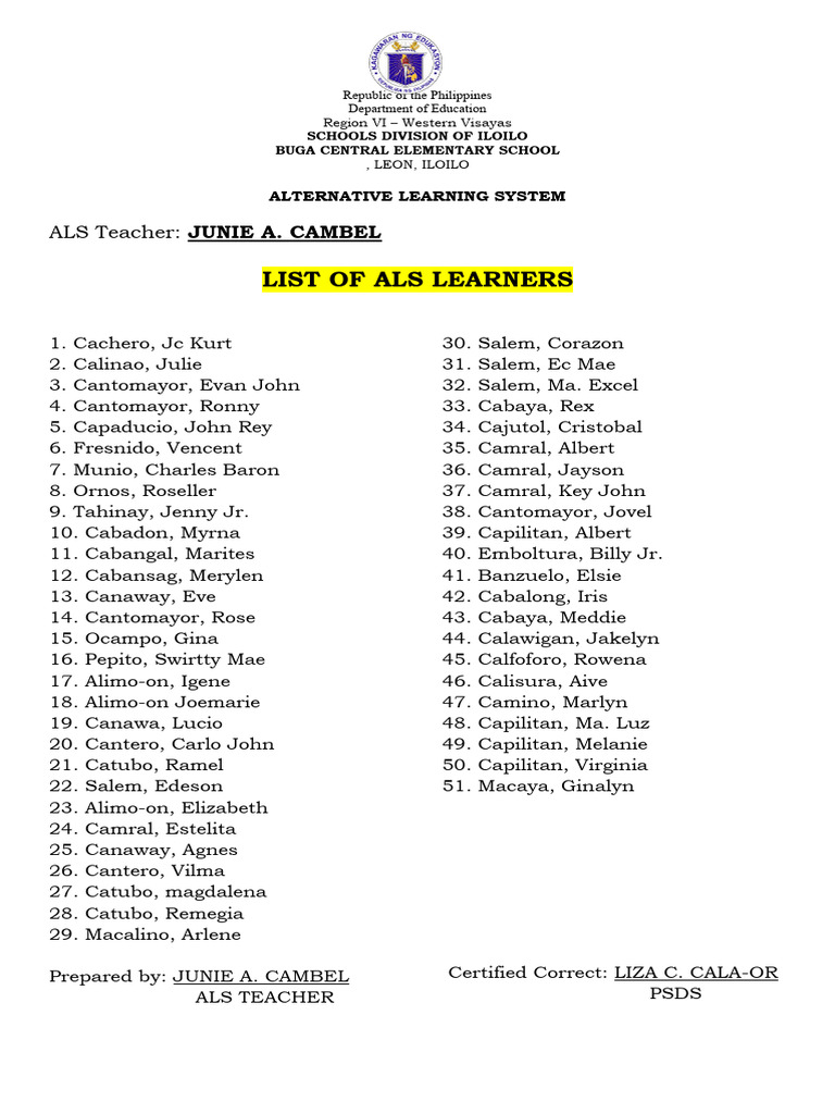 List of Als Learners Dane | PDF