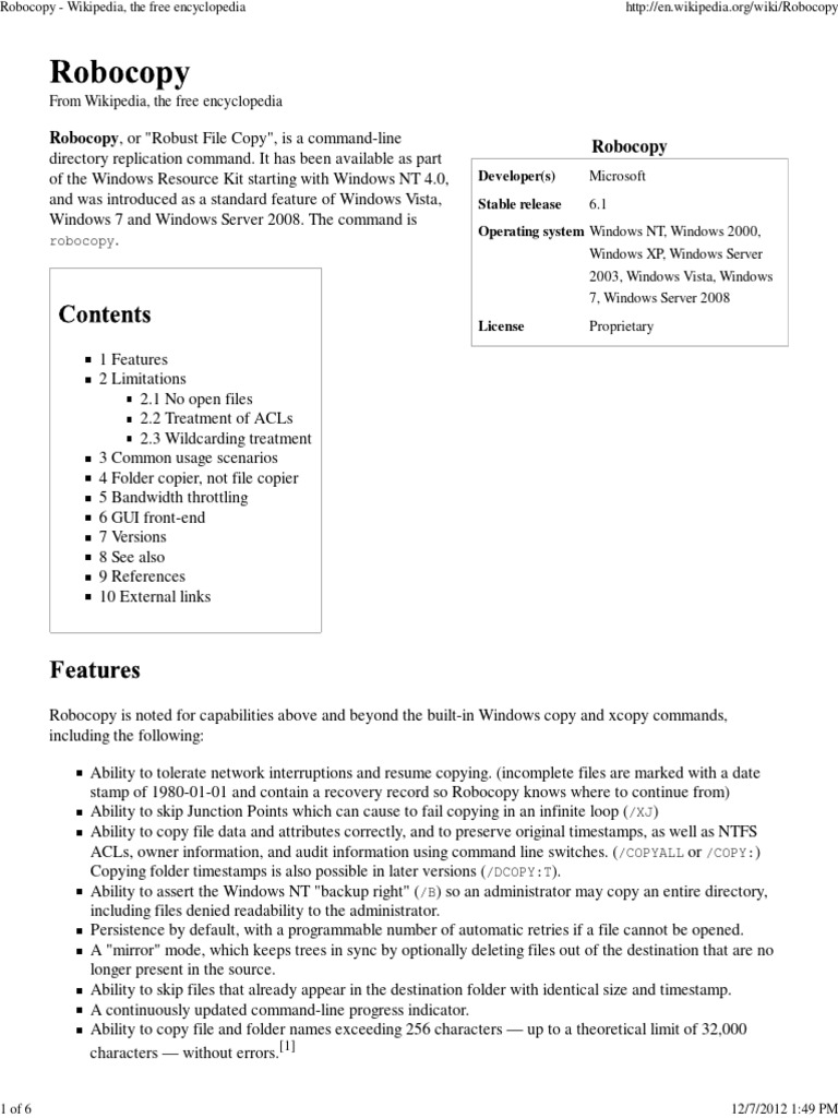 Robocopy - Wikipedia, The Free Encyclopedia | PDF | Operating System ...