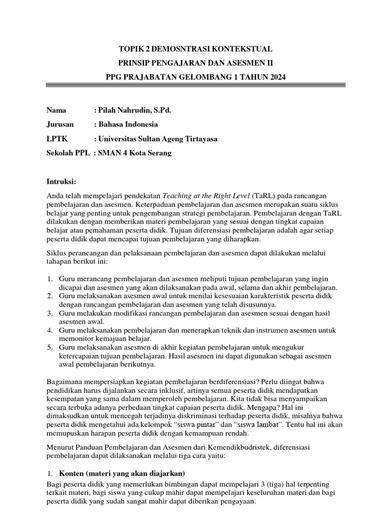Pilah Nahrudin Topik 2 Demosntrasi Kontekstual Ppa 2 Fiks Jawaban Sesuai | PDF