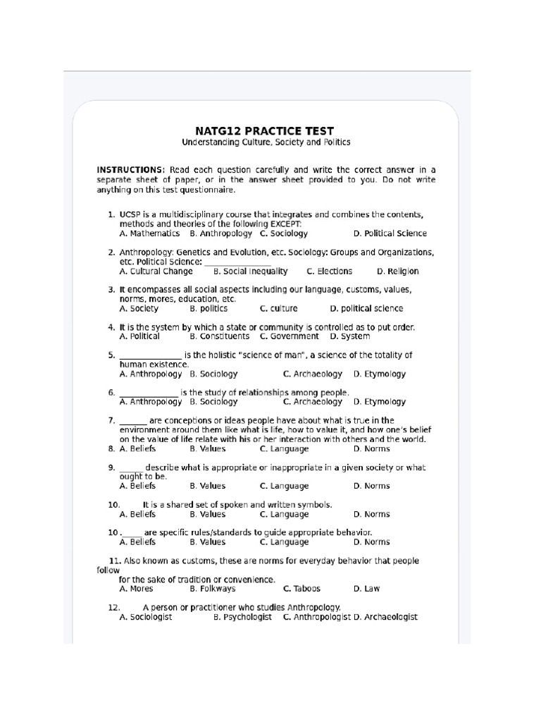 Nat Reviewer Grade 12 | PDF