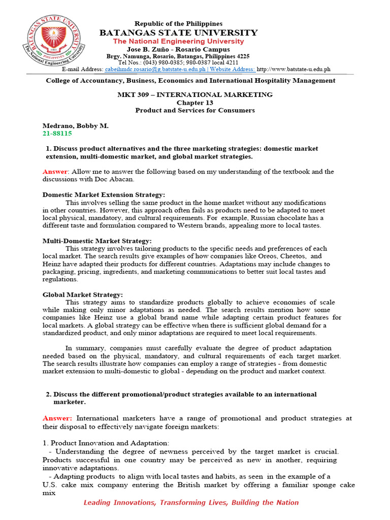 Bobby M. Medrano - CHP 13 Global MKTG MGT - Product and Services For ...