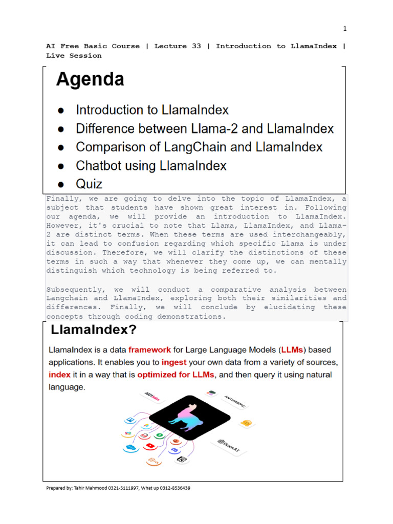 Lecture 33 Notes - Introduction To LlamaIndex | PDF | Word Press | Software