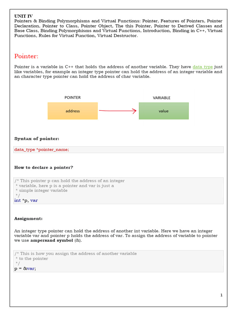UNIT IV Pointers | PDF | Pointer (Computer Programming) | Variable (Computer Science)
