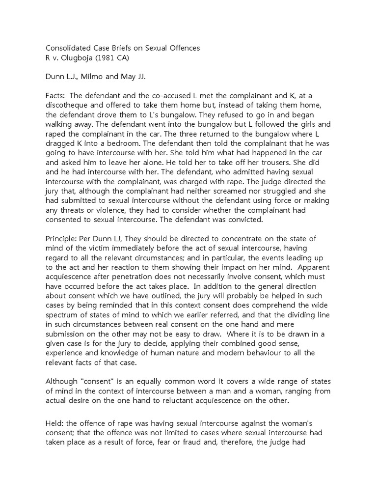 Consolidated Case Briefs On Sexual Offences | PDF | Rape | Assault