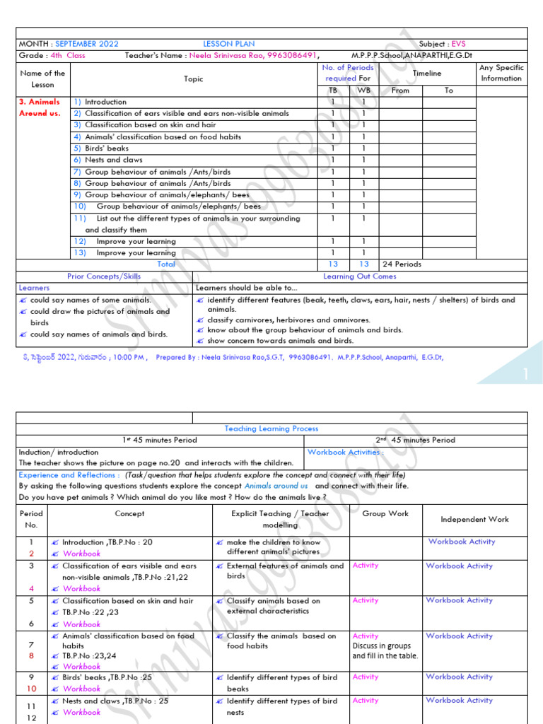 4th EVS 3 ANIMALS AROUND US | PDF | Learning | Birds