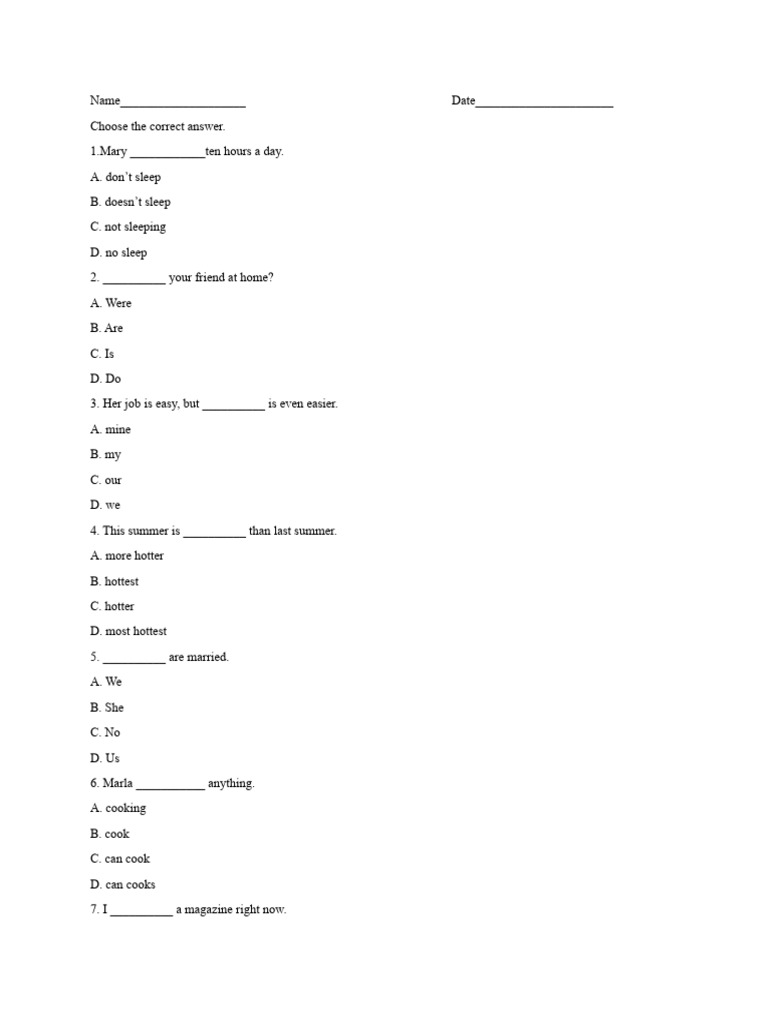 English Grammar Quiz and Schedule | PDF