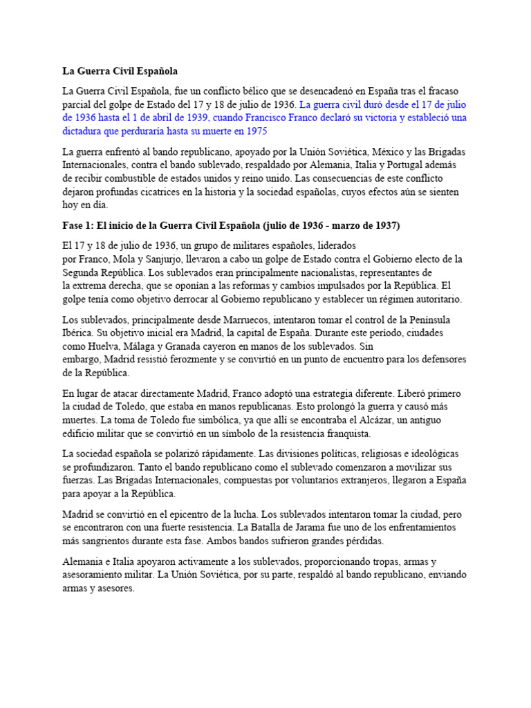 Guerra Civil Española Trabajo | PDF | guerra civil Española | Francisco ...