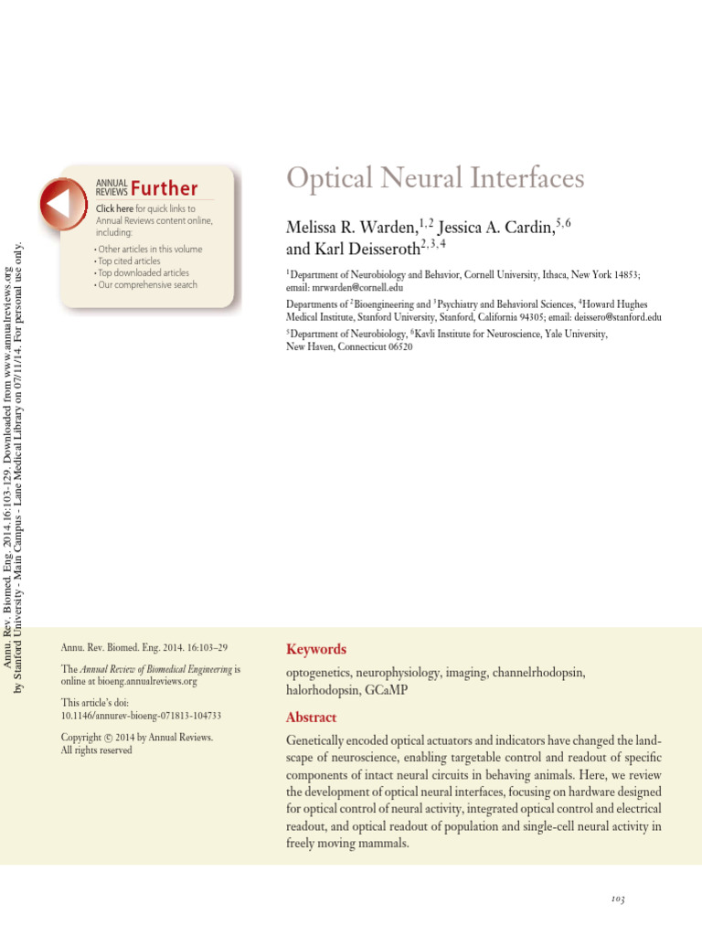 Optical Neural Interfaces | PDF | Brain | Neuroscience