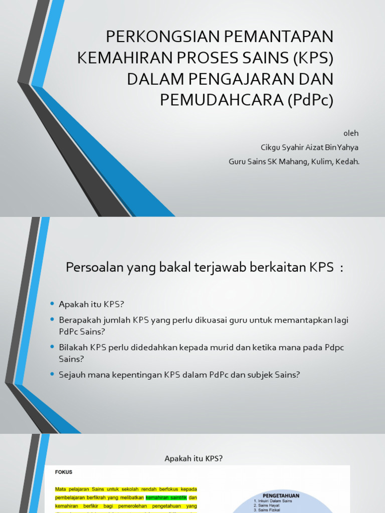 Perkongsian Pemantapan KPS Dalam PDPC Sains Sekolah Rendah | PDF