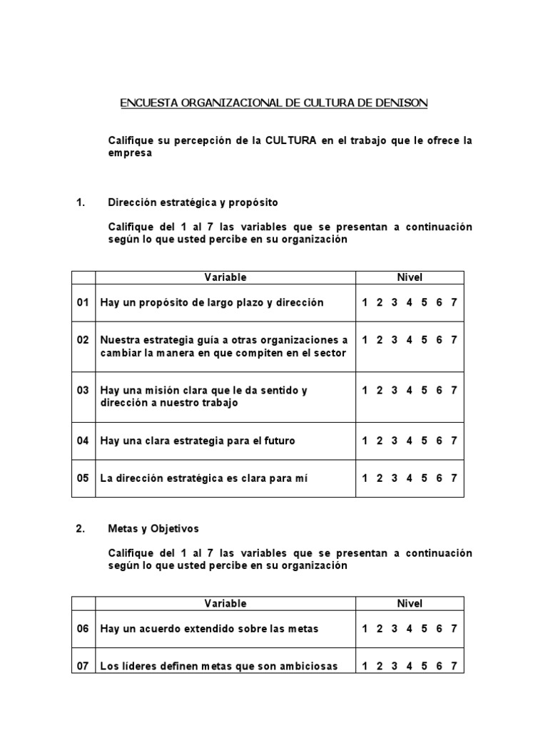 Cuaderno 05 Encuesta Dan Denison Cultura | PDF | Liderazgo | Toma de ...