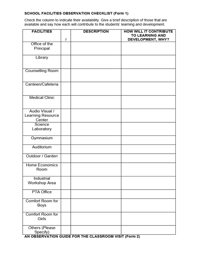 Additional Observation Forms | PDF | Classroom | Cognition