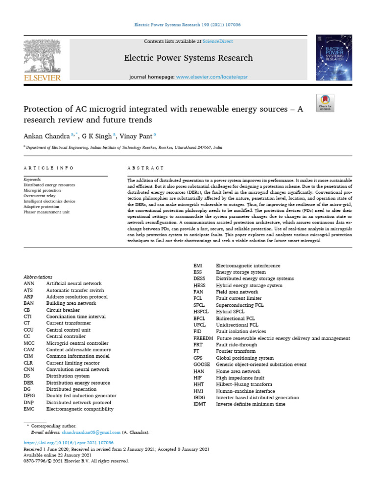 Protection of AC Microgrid Integrated With Renewable Energy Sources A ...