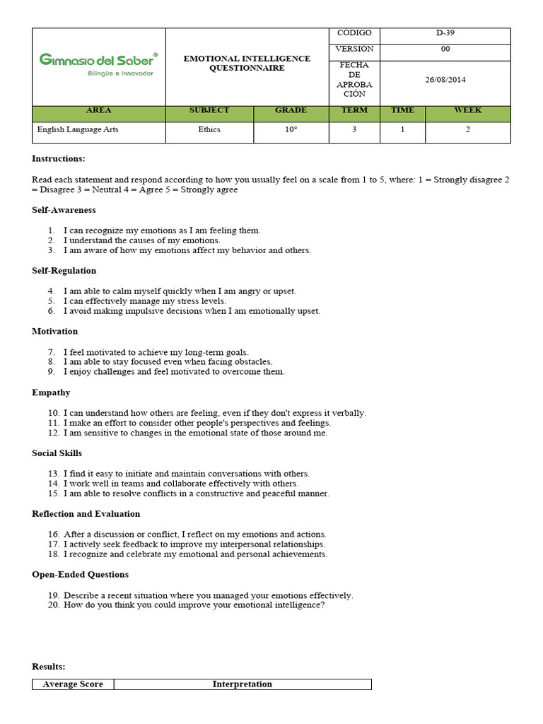 Emotional Intelligence Questionnaire | PDF | Emotions | Motivational