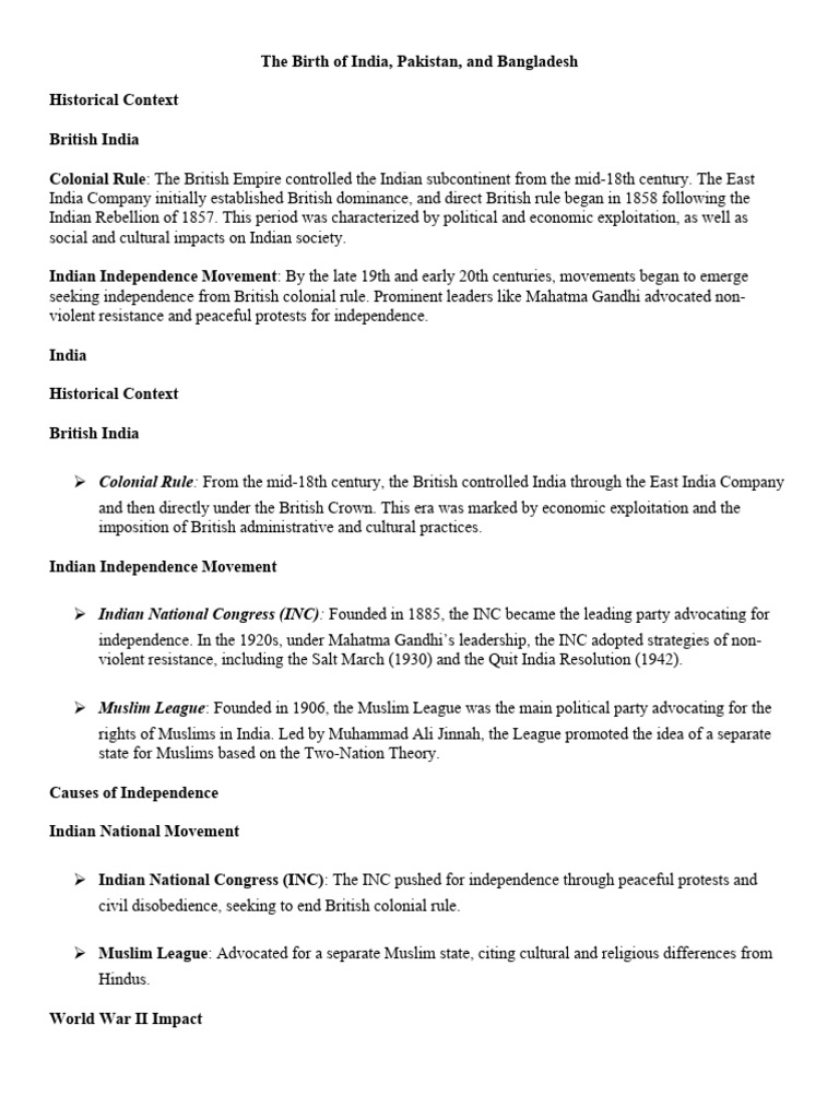 Birth of India, Pakistan, and Bangladesh | PDF | Two Nation Theory ...