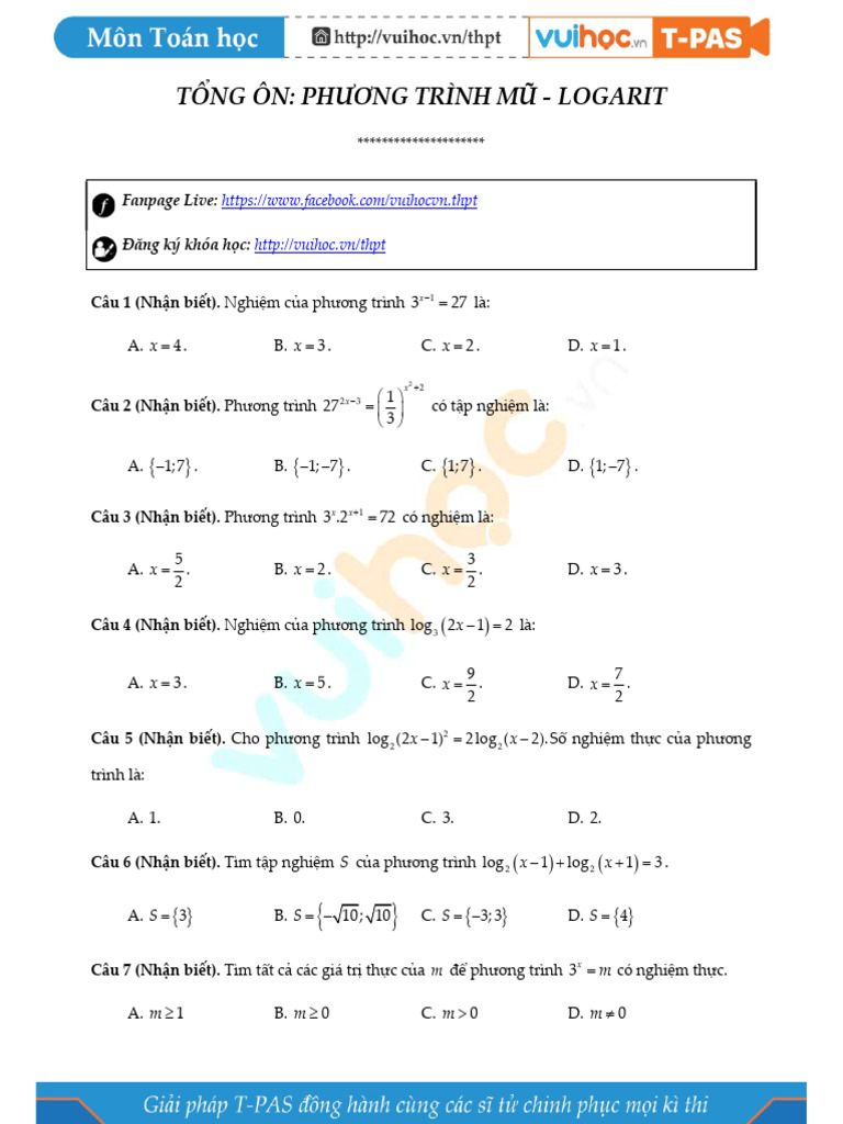 (Toán 11) - BTVN - T NG Ôn Phương Trình Mũ - Logarit | PDF