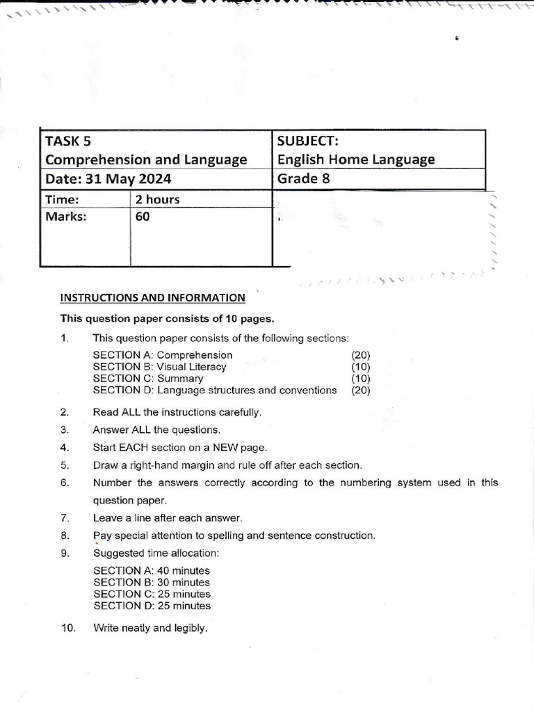 Grade 8 English Home Language | PDF | Reading Comprehension | Love