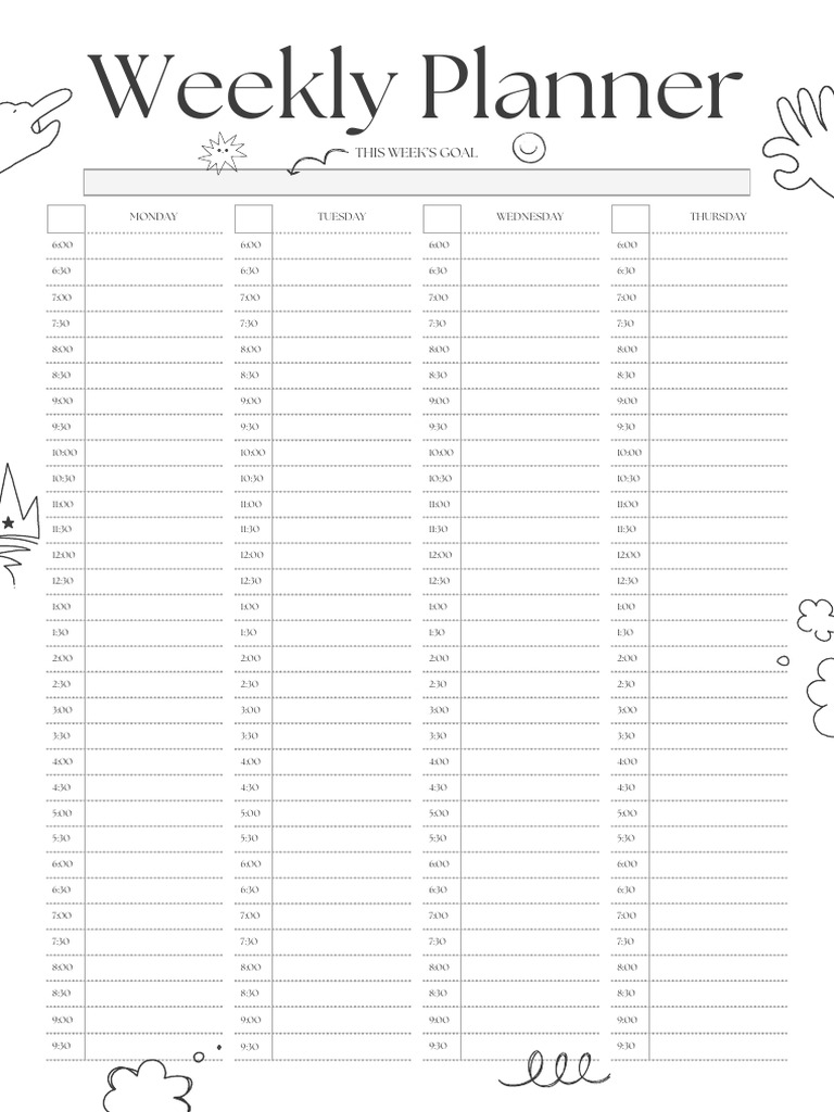 Black and White Cute Playful Weekly Schedule Planner | PDF