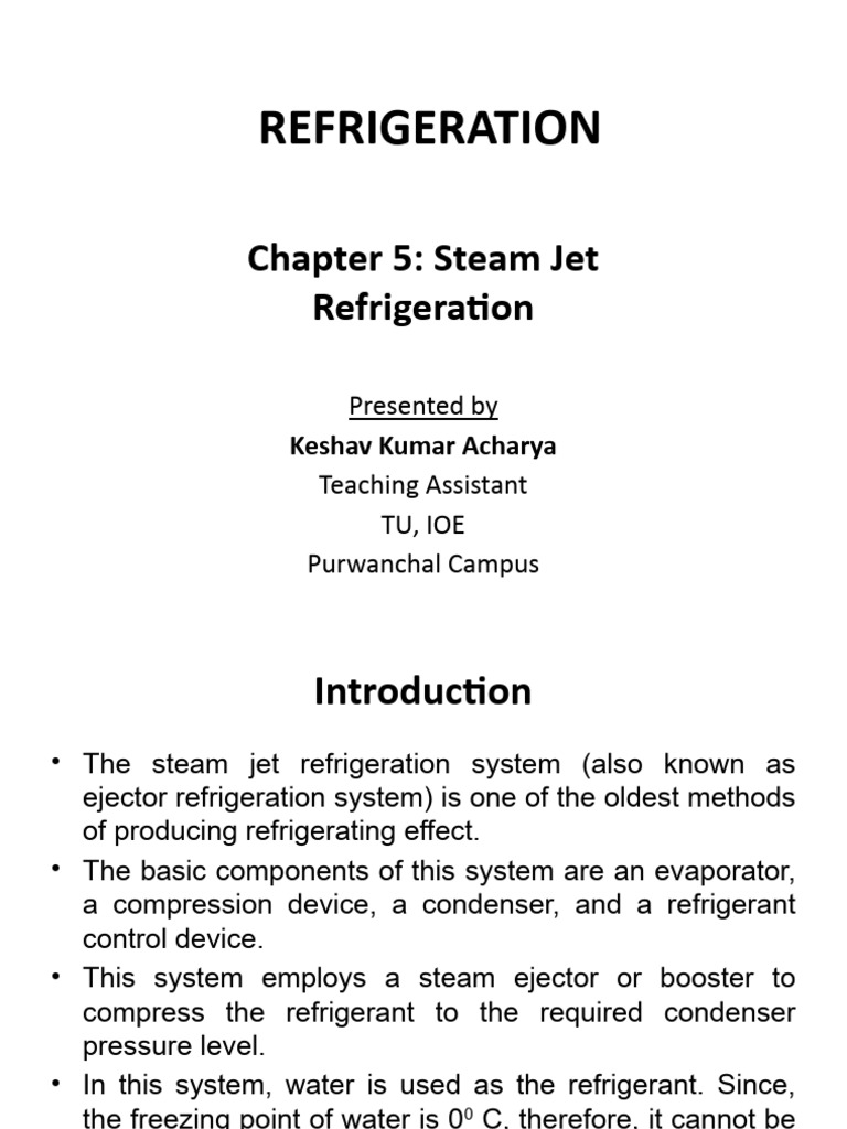 Steam Jet Refrigeration System Overview | PDF | Steam | Refrigeration