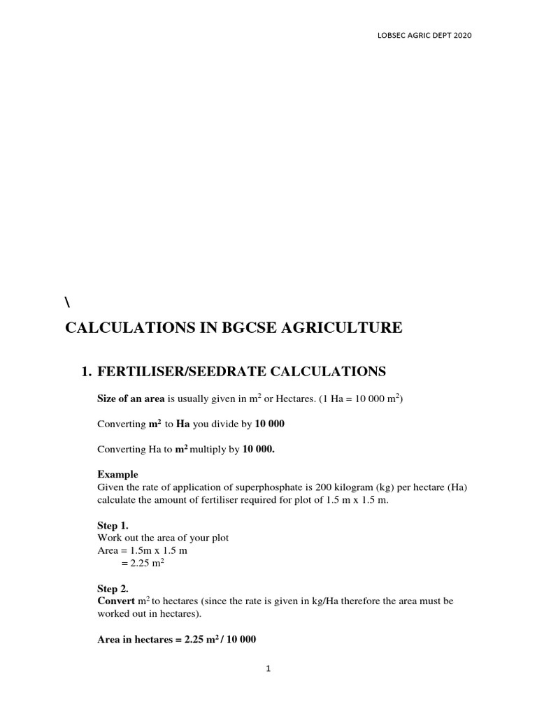 calculations in BGCSE Agriculture | PDF | Fertilizer | Cattle