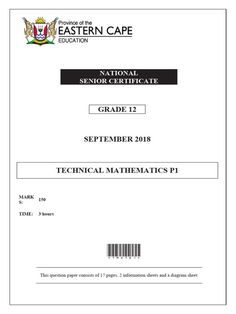 Tech Maths p1 Gr12 QP Sept2018 Eng D | PDF | Logarithm | Mathematics