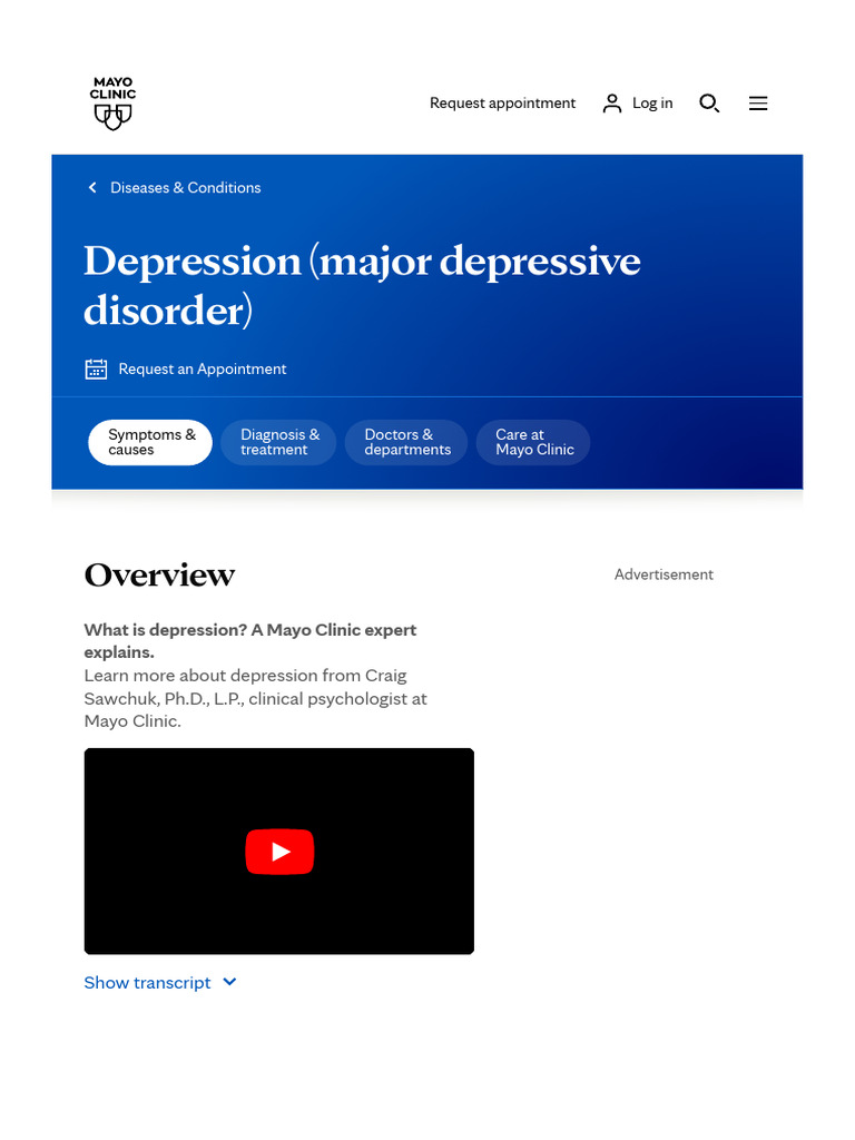 Depression (Major Depressive Disorder) - Symptoms and Causes | PDF ...